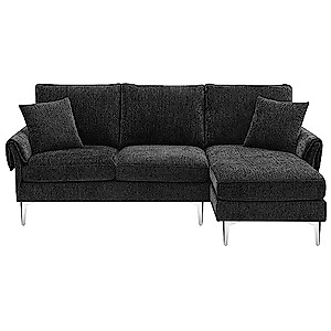 HAUSHECK Convertible Sectional Sofa with Reversible Chaise Lounge, Metal Leg, Two Pillows Included, Mid-Century Modern Chenille Free Combination L-Shaped Couch for Living Room, Apartment, Small Space