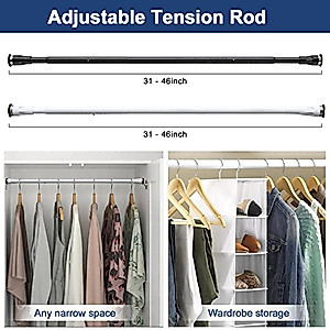 Closet Rod for Hanging Clothes,31 to 46 Inch Adjustable Heavy Duty White Tension Rod for Wardrobes, Laundry Room, Shoe Cabinets
