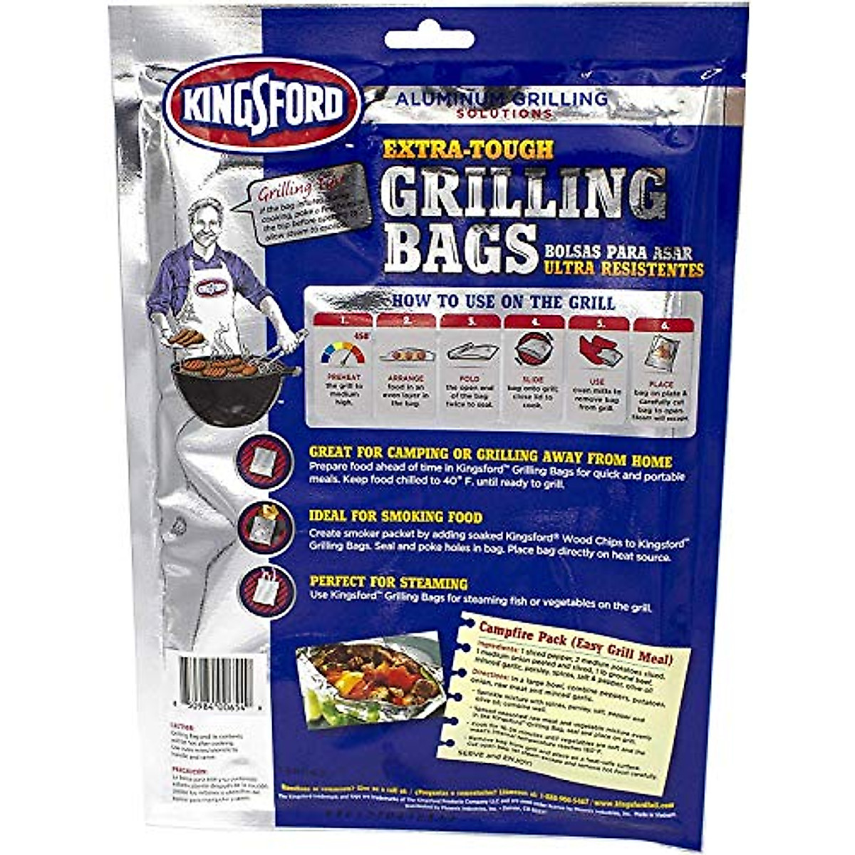 Kingsford Extra Tough Aluminum Grill Bags, for Locking in Flavors & Easy Grill Clean Up, Recyclable & Disposable, 15.5" x 10", Pack of 4 (4)