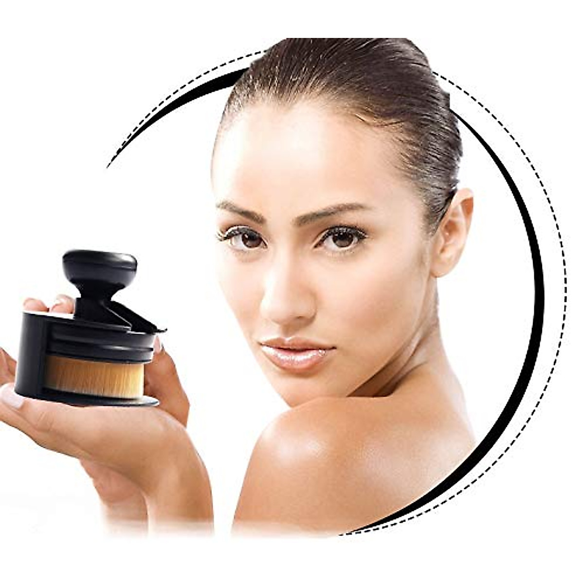 Flat round shaped Foundation Makeup Brush, Kabuki Liquid Foundation Brush Portable Cosmetic Brush Large Full Coverage Face Body Makeup Brush with Protective stand