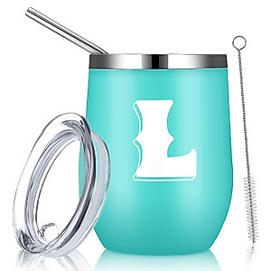 Gejoy Personalized Initial Tumbler, Graduation Gifts, 12oz Stainless Steel Wine Tumbler Monogrammed Mug for Graduation Retirement Gift for Women Men, Teacher Nurse Appreciation Gift(L Style)