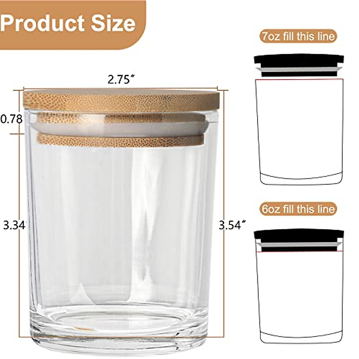 CONNOO 15 Pack 7 OZ Clear Candle Jars with Bamboo Lids for Making Candles, Thick Glass Candle Jars Empty Jars in Bulk with lids - Dishwasher Safe