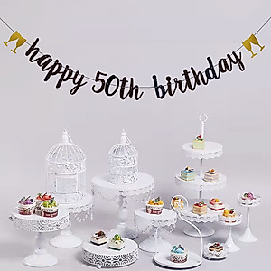 ABCpartyland Happy 50th Birthday Banner, Pre-Strung, 50TH Birthday Party Garlands Bunting Sign Photo Props Backgrounds, Black, 118 inches x 5.6 inches