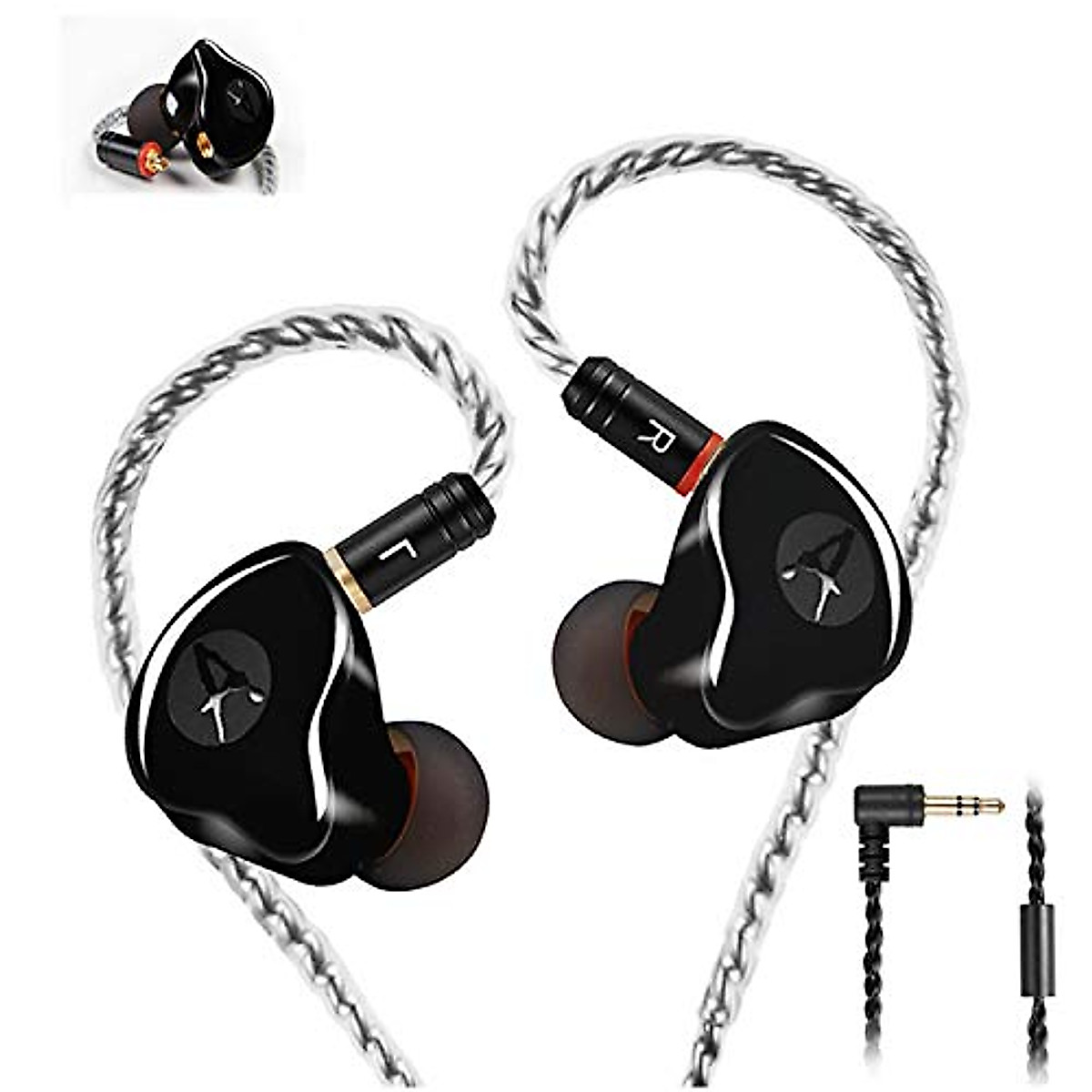 Famedy in-Ear Monitors in Ear Headphone Earbuds Wired Earphone Dual Drivers Headphone with MMCX Detachable Cables,Noise-Isolating Comfort Earbud for Musicians Sports Headphone Earphones (Black)
