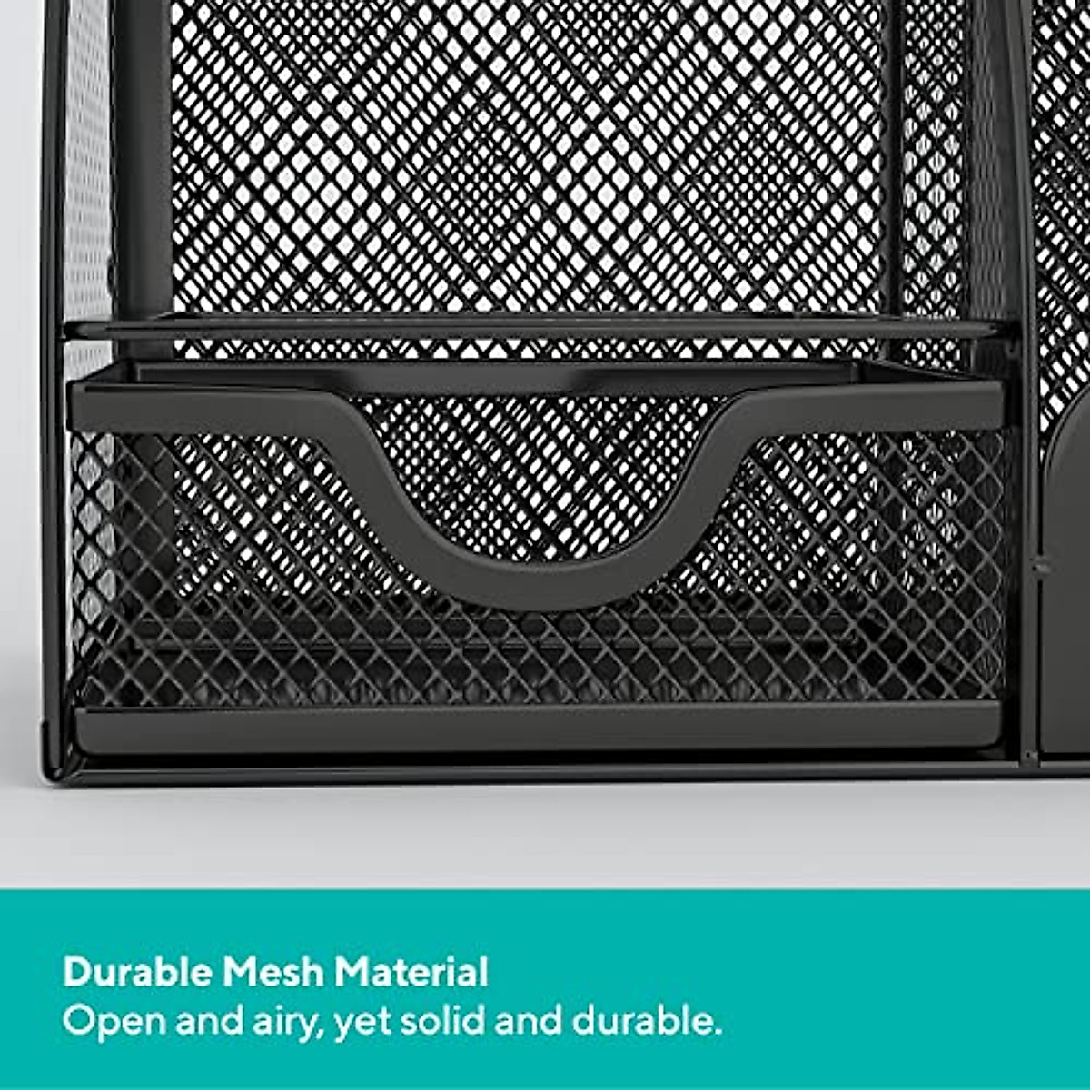 Mindspace Desk Organizer for Office Desk Organizers and Accessories with 6 Compartments + Drawer | The Mesh Collection, Black