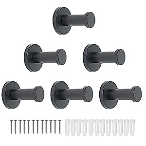 Vanloory Bathroom Towel Hooks, 6 Pack Round Coat Hooks, Sturdy Wall Mounted Robe Hook, SUS 304 Stainless Steel Heavy Duty Clothes Hanger, Wall Towel Hooks for Bathroom Bedroom Kitchen (Black)