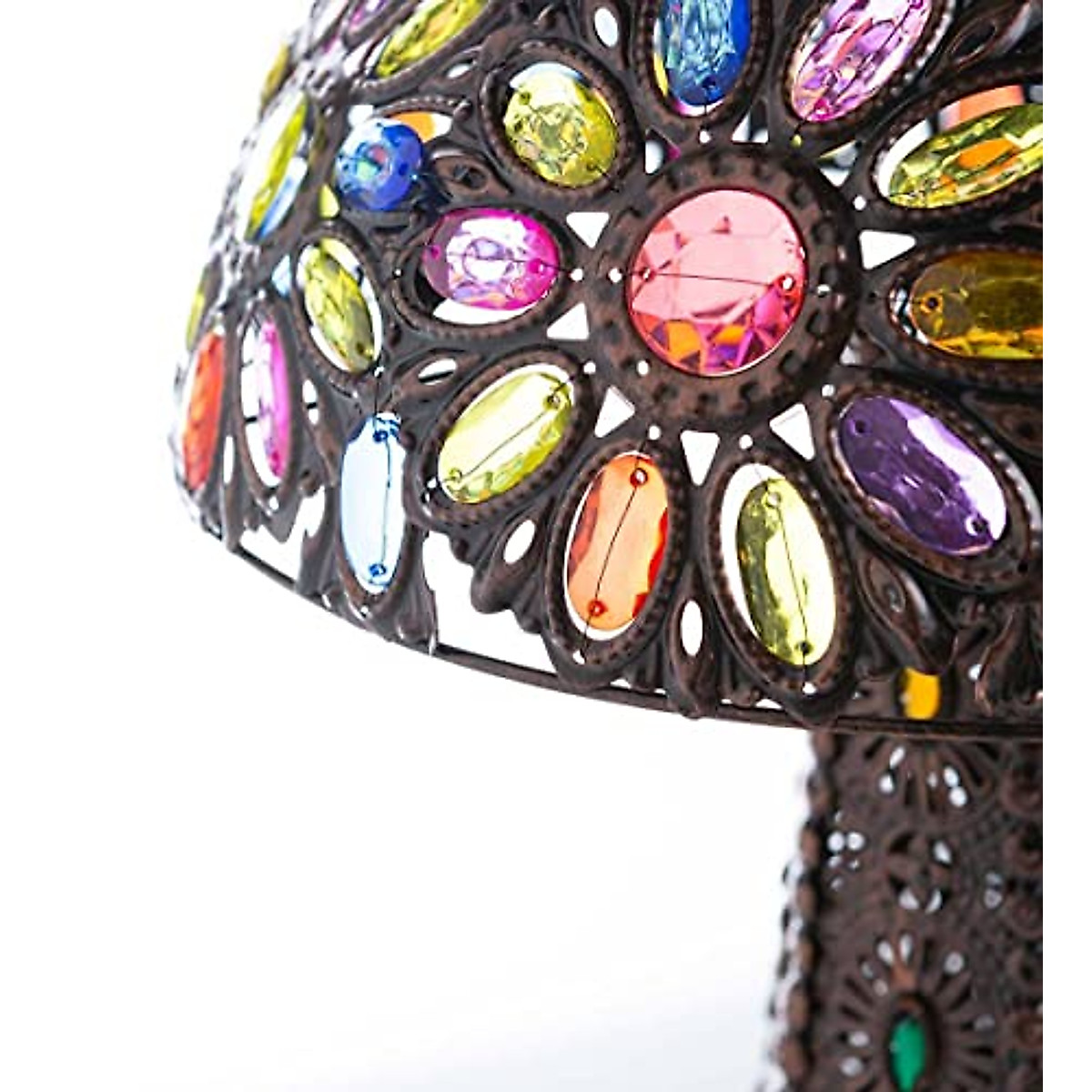 Wind & Weather Metal Solar Lighted Mushroom 13.25-Inch Diameter by 20.5-Inch High Home and Garden Decor Solar Mushroom with Acrylic Beads Glows at Night with Solar Panel