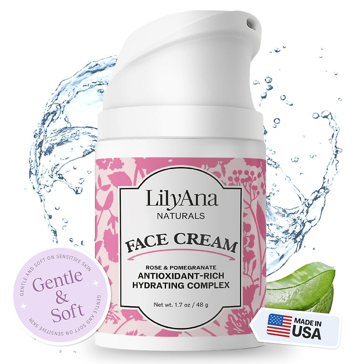 LilyAna Naturals Face and Neck Moisturizer for Women and Men - Moisturizer Face and Neck Cream for Dry Skin and Dark Spot Brightening - Rose and Pomegranate Extracts - 1.7oz