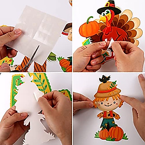 56 PCS Happy Fall Cut-Outs Pumpkin Maple Leaves Cut Outs Turkey Corn Sunflower Cutouts with 100 Glue Point, Autumn Paper Decoration for Fall Thanksgiving Theme Classroom Bulletin Board Wall Decor