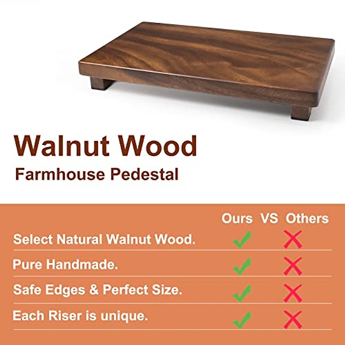Wood Riser for Display Walnut Wood Pedestal Stand, Farmhouse Decor Soap Tray, Displays Your Plant Bottles Candles for Your Home Kitchen (Large, 12 x 7.1 x1.57Inch)