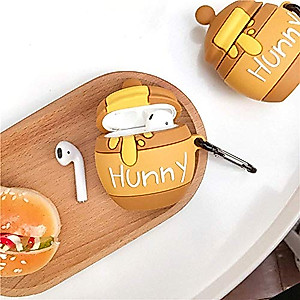 Rertnocnf Compatible with Earbuds Case Airpods 1 & 2, Cute Honey Pot Design Soft Silicone Creative Hunny Shockproof Wireless Earphone Protector Yellow