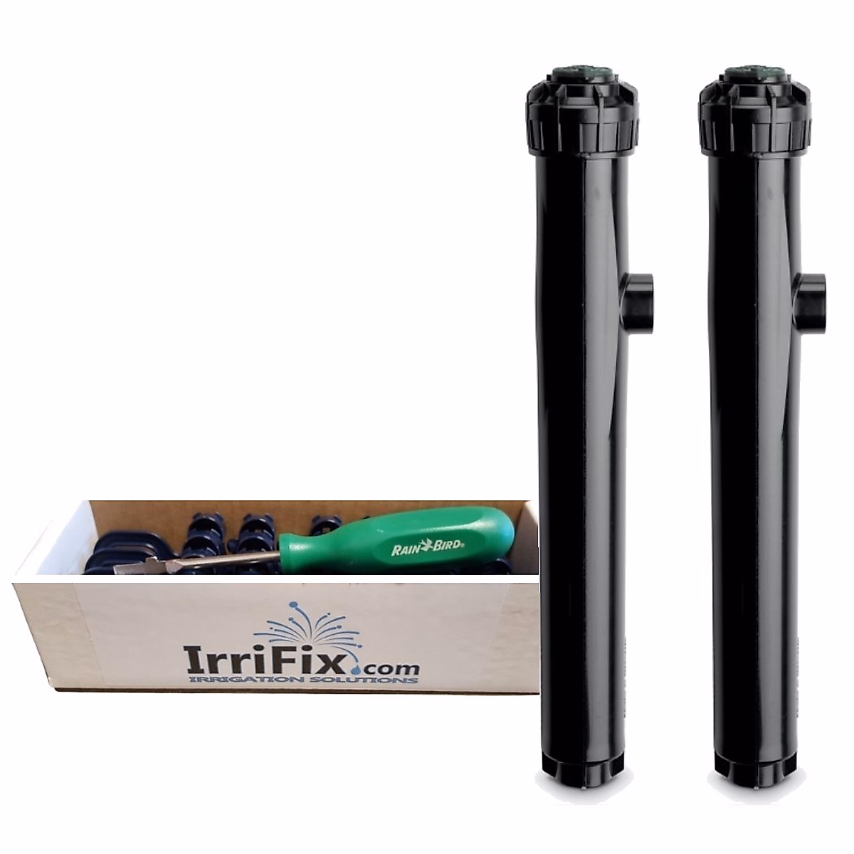 IrriFix Rain Bird 5000 Plus Series 12-inch Pressure Regulator Seal-A-Matic Sprinkler Heads Bundle - 2 Pack 5012+PCSR SAM Rotors Nozzle Box Including 2 Nozzle Trees and 1 Rotortool Screwdriver