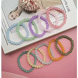 SAMOCO 18Pcs 8mm Beaded Stretch Bracelet Handmade Round Glass Bracelet for Women Multicolor Matte Beads Elastic Bracelet