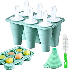 Popsicle Molds,Collapsible Popsicle Molds,6 Pieces Silicone Ice Pop Molds BPA Free Reusable Easy Release Ice Pop Make,Two Functions Ice Cube Trays (Green)