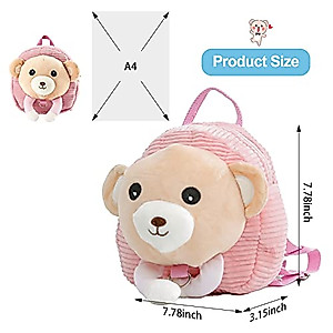 Baby Safety Backpack with Anti-Lost Leash,PHEENOWL Toddler Harness Mini Cute 3D Cartoon Animal Travel Bag with Safety Tether,Kids Backpacks with Safety Harness Reins for Child Boys Girls (Pink Bear)