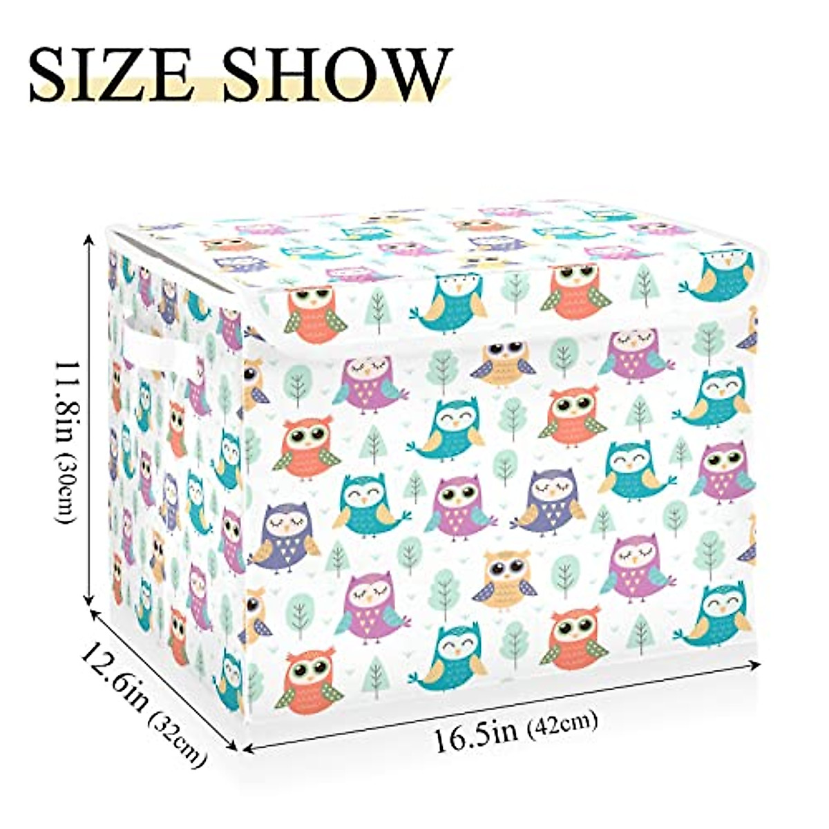 Kigai Cute Happy Owls Storage Basket with Lids and Handles,Collapsible Storage Bins Organizer for Bedroom Organization,Office Storage,Toys,16.5x12.6x11.8 In