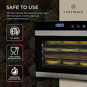 ChefWave Commercial Countertop Electric Food Dehydrator - Digital Temperature Control & Timer, 6 Stainless Steel Trays - for Dried Fruit/Veggie, Meat Beef Jerky, Herbs Dehydrators