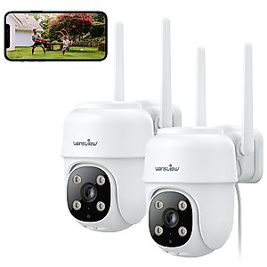 Wansview 2K Security Cameras Outdoor-2.4G WiFi Cameras for Home Security Outside (Corded), Color Night Vision, 24/7 SD Card Storage (2Pack)