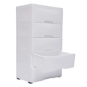 DNYSYSJ 5 Drawer Plastic Dresser Storage Cabinet, Stackable Storage Stand Tower, Closet Organizer Units for Home Office Bedroom and Hallway Entryway 17.72 * 11.81 * 33.07" (White)