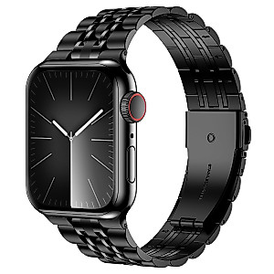 iiteeology Metal Band Compatible with Apple Watch Band 49mm 45mm 44mm 42mm, Upgraded Business Stainless Steel Link Band for Apple Watch Ultra 2/Series 9/Ultra/Series 8/7/6-7 Beads, Black