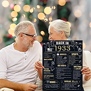90th Birthday Decorations for Men Women 90th Birthday Gift for Him Back in 1933 Poster Decor Black and Gold 11 x 14 inch 90 Years Ago Decor(Back in 1933)