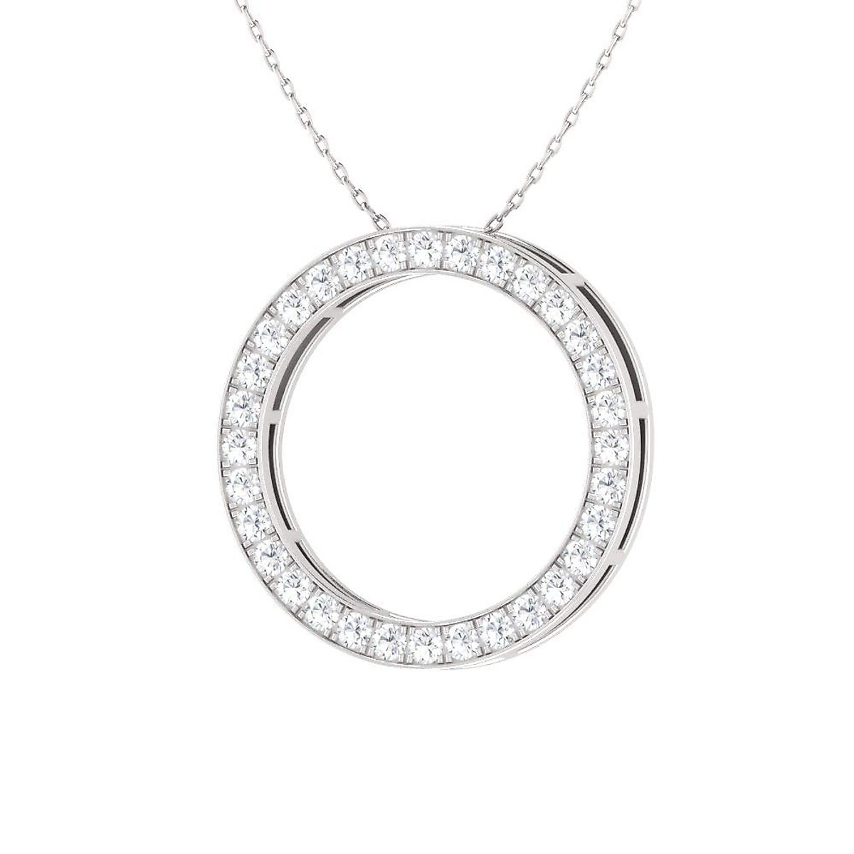 Diamondere Natural and Certified Diamond Circle Necklace in 14k White Gold | 0.49 Carat Pendant with Chain