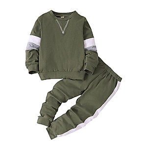 SOLY HUX Toddler Boy's Color Block Tracksuits 2 Piece Fall Outfit Long Sleeve Pullover Sweatshirt and Sweatpants Army Green 120