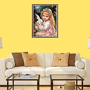 Bimkole 5D Diamond Painting Kits Angel Girl, Full Drill Rabbit DIY Rhinestone Embroidery Set Paint with Diamonds Art by Number Kits Cross Stitch Home Wall Craft Decoration 12X16 inch