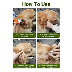 GJYC PET Dog Ear Cleaner-Ear Rinse & 100pcs Dog Ear Wipes & 30 Cotton Swabs Dog Ear Inflammation Therapy for Itch Relief, Soothe Ear Inflammation, Removes Wax, Odor