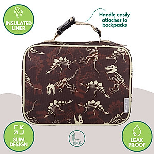 Kids Lunch Bag Set (Dinosaurs) w Reusable Hard Ice Pack & Double-Insulated Food Jar for Drinks or Soups - Perfect Lunchbox Kits for Boys and Girls Back to School, Keeps Food Hot or Cold for Longer