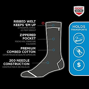 Pocket Socks Mens, The Hunter Sock Camoflage Green, Crew Soft Cotton with Security Zip Pocket (One Size