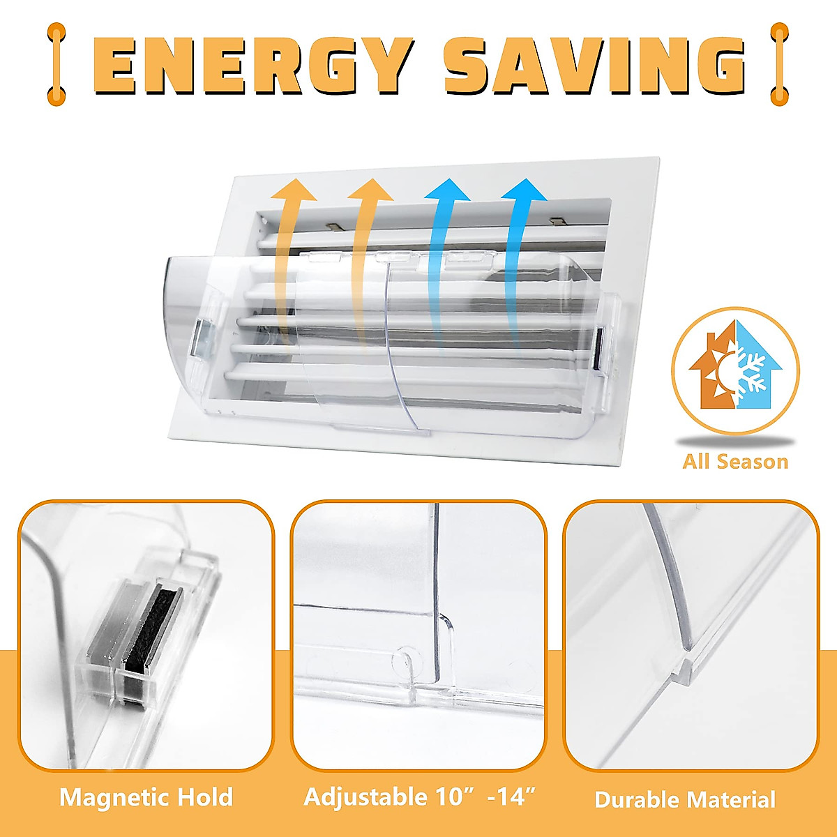 LBG Products Air Deflectors for Vents,Sidewall and Ceiling Registers 10" to 14" Wide.Adjustable Magnetic AC Vent Deflector Vent Covers for Home Floor Air Conditioning,4 Pack