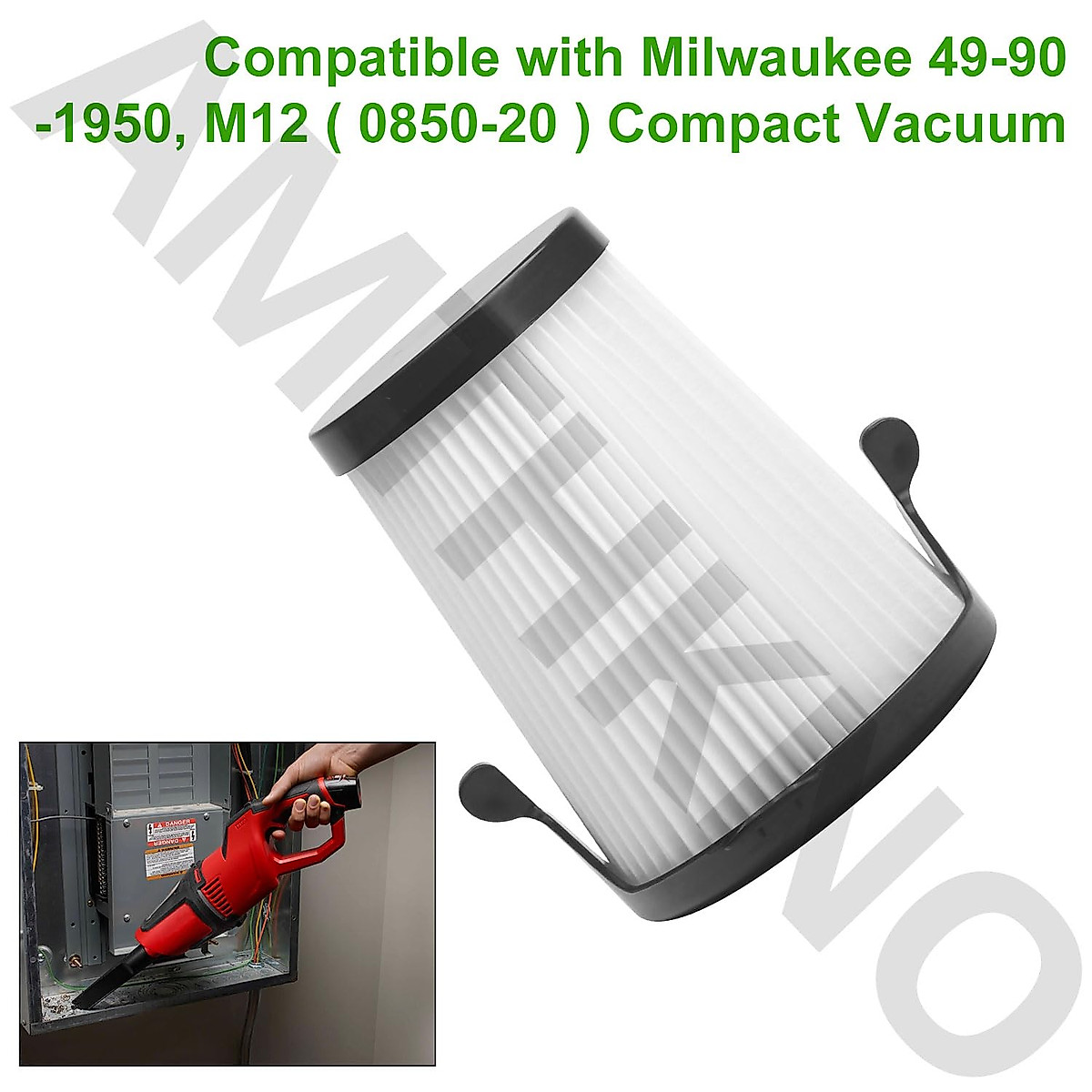 2-Pack 49-90-1950 HEPA Dry Filters Replacement for Milwaukee M12 0850-20 Compact Vacuum