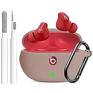 Olytop for Beats Studio Buds/Buds + Case with Cleaner kit 2021/2023, Soft Silicone Case New Beat Studio Buds Plus Cover Protective Skin with Keychain, Cleaning Pen for Beat Studio Earbuds, Milk Tea