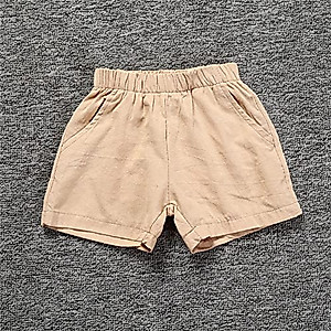 Alvivi Toddler Baby Girls Boys Cotton Linen Shorts Elastic Waistband Solid Color Booty Shorts Khaki 12-18 Months