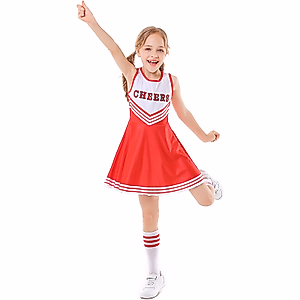 Hotfiary Cheerleader Costume for Girls Toddler Halloween Cheerleading Outfit for Dress Up Party Birthday Gift 3-12 Year