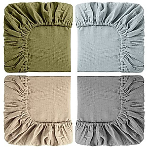 4 Pcs Baby Crib Sheets for Boys Girls, Cotton Baby Fitted Crib Sheet Soft Muslin Crib Sheets for Mini Crib Mattress (Elegant Colors, 24 x 38 Inch)