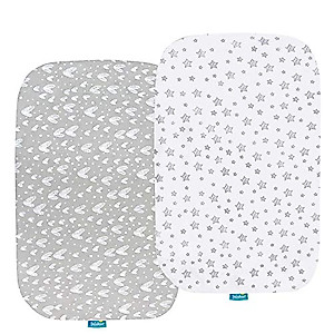 Bassinet Sheets Compatible with Graco Travel Lite, Fodoss, Cloud Baby, Yacul and Simmons Kids Bassinet(not for Twins), 2 Pack, 100% Cotton Fitted Sheets, Breathable and Heavenly Soft, Grey Print