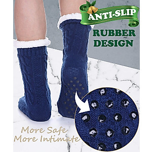 EBMORE Mens Slipper Fuzzy Socks Winter Cozy Fluffy Cabin Warm Fleece Soft Comfy Thick Non Slip Christmas Home Stocking Stuffer (Blue)