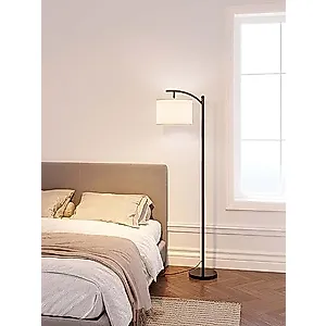 addlon Floor Lamp for Living Room with 3 Color Temperatures, Standing lamp with Linen lampshade for Bedroom, Office, Lamps with 9W LED Bulb Included - Black with Cream Lampshade