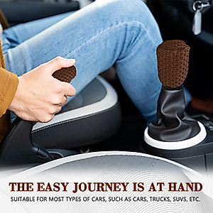 Zufoty 2 Pack Car Gear Shift Knob Cover & Handbrake Cover, Automotive Anti-Slip Breathable Comfortable Handbrake Gear Shift Protector, Universal Vehicle Interior Accessories Fit for Car SUV Truck, Brown