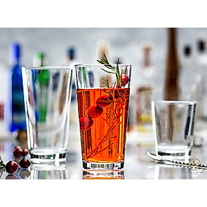 Clear Drinking Glasses Set of 16, Durable Heave Base Glass Cups, 8 Highball Cocktail Glasses, and 8 Rock DOF Whiskey Glasses - Beer Glasses Ideal for Water, Juice, Wine, and Everyday Cocktails