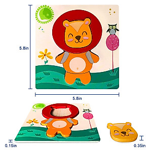 Wooden Toddler Puzzles, Montessori 6 Pack Animal Shape Jigsaw Puzzles for Child Kids Preschool Learning Educational Toys Gifts for 1 2 3 Year Old Boys Girls