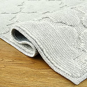 JOLENE.K Shag Rugs 8x10 for Bedroom, Indoor Modern Fluffy Carpet Shaggy Mat Ultra Soft Plush Geometric Rug Moroccan Floorcover Non Slip Thick Boho Rugs Living Room Dining Room Office, Ivory Beige Grey