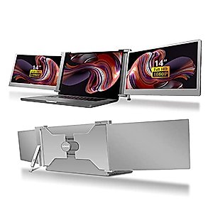 Goshyda Triple Screen Laptop Monitor, 14in Portable 1080P FHD IPS HDR Laptop Monitor, Laptop Screen Extender for 12 to 16.7in Laptop, for PS3 4, for Switch