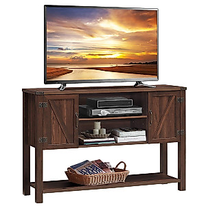 Tangkula TV Stand up to 60 Inches TVs, Modern Entertainment Center Stand with 2 Side Door Cabinets, Ample Storage Space, Multi-Functional Stand for Living Room Home Office Decor, TV Console (Brown)