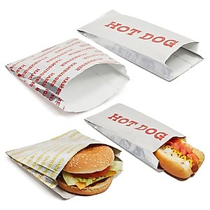 Stockroom Plus 300-Pcs Disposable Foil and Paper Hot Dog Holders and Hamburger Wrappers Combination Pack, Grease-Resistant Food Bags to Keep Food Hot for Party, Event (3 Designs)
