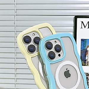 Yeddabox Compatible for iPhone 14 Pro Case with Magsafe, Wave Magnetic Phone Case Cute Water Ripple Candy Colors Frame Shockproof for iPhone 14 Pro Phone Case for Women 6.1 Inch - Light Blue