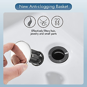 Cinwiny Bathroom Sink Drain,ABS Pop Up Drain Stopper for Vessel Lavatory Vessel Sink, Universal Kitchen Basin Pop-up Drain, Vanity Sink Drain Assembly,Polished Chrome,With Overflow