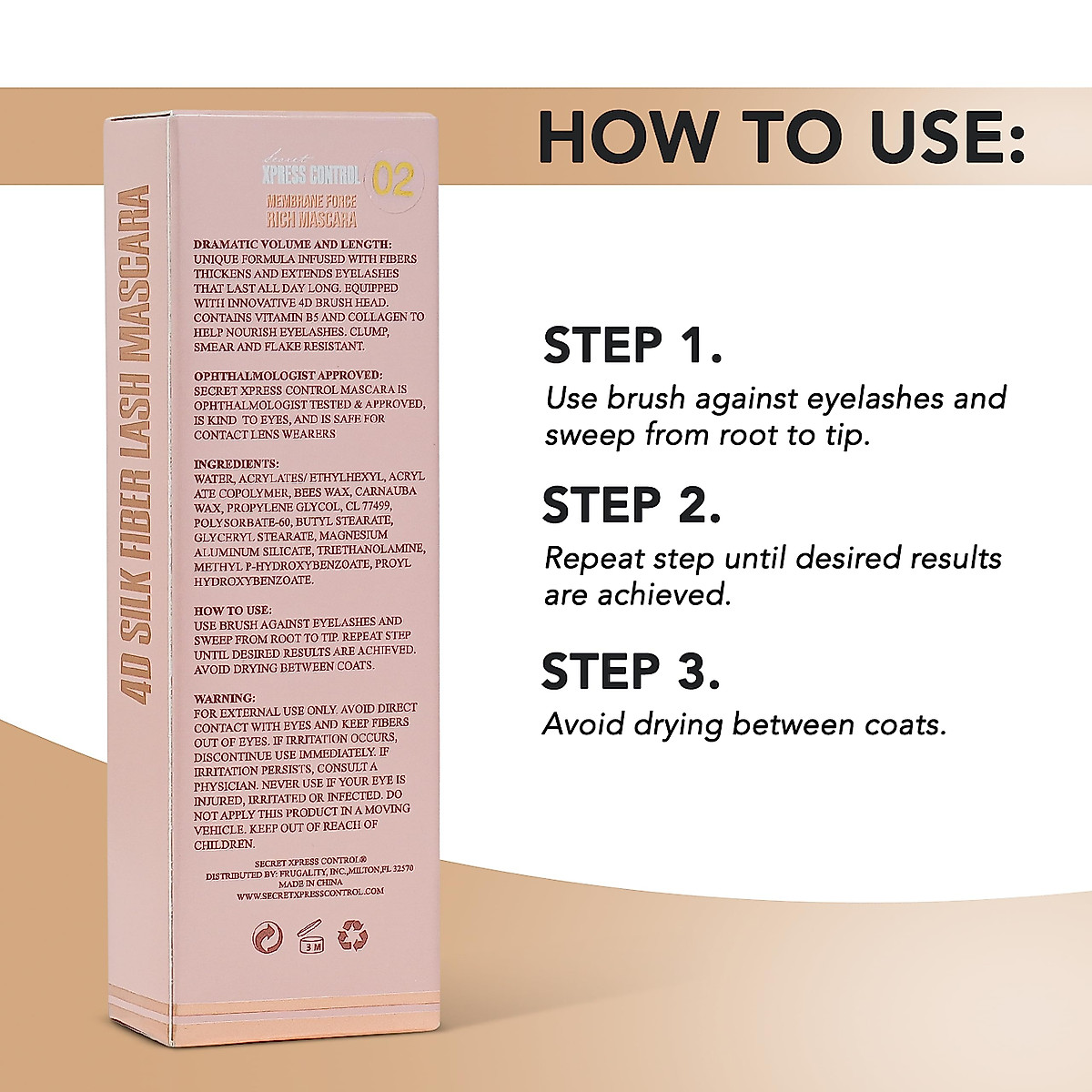 Secret Xpress Control 4D Silk Fiber Lash Mascara, Lengthening and Thick, Volume, Long Lasting, Smudge-Proof, All Day Full, Long, Thick, Smudge-Proof Eyelashes